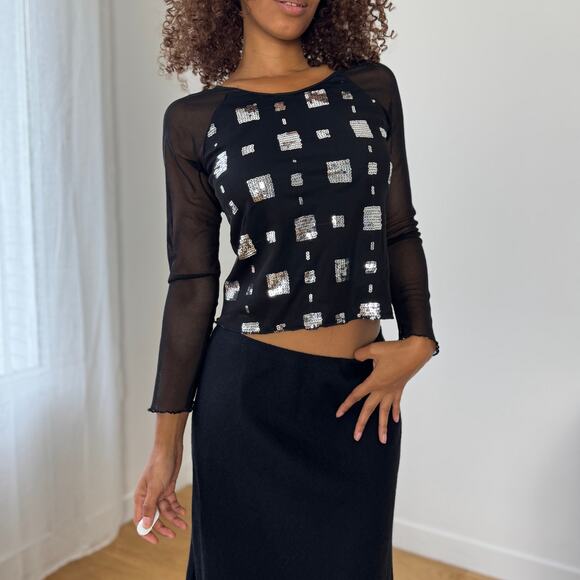Unknown | Tops | Vintage Y2k Sheer Mesh Sequin Top Sm | Poshmark